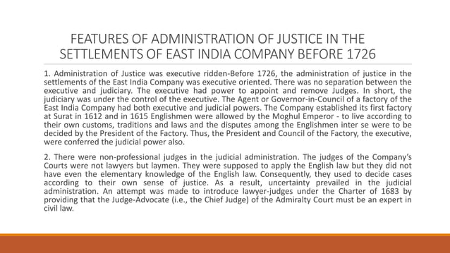 UNIT 1 Administration of Justice in the Presidency Towns at Madras, Bombay, Calcutta.pptx | Law