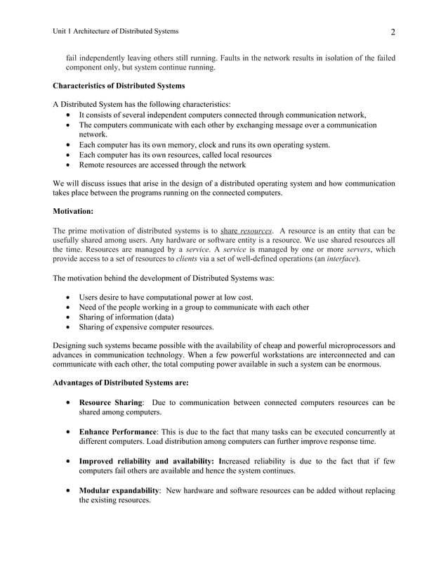 Unit 1 Architecture Of Distributed Systems Doc