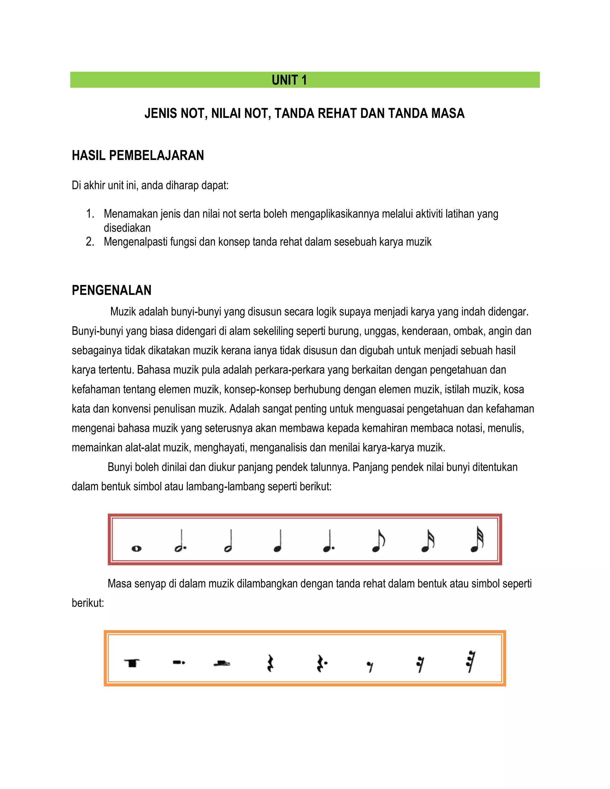Unit 1 asas teori muzik | PDF