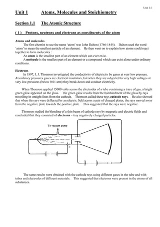 Unit 1 atoms | PDF