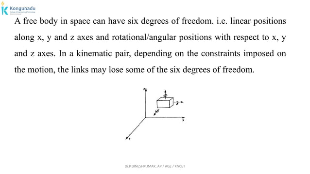 THEORY OF MACHINE AND MACHINE ELEMENTS DESIGN UNIT 1 BASICS OF MECHANISMS | PPT