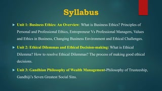 Unit 1 business ethics an overview | PPTX
