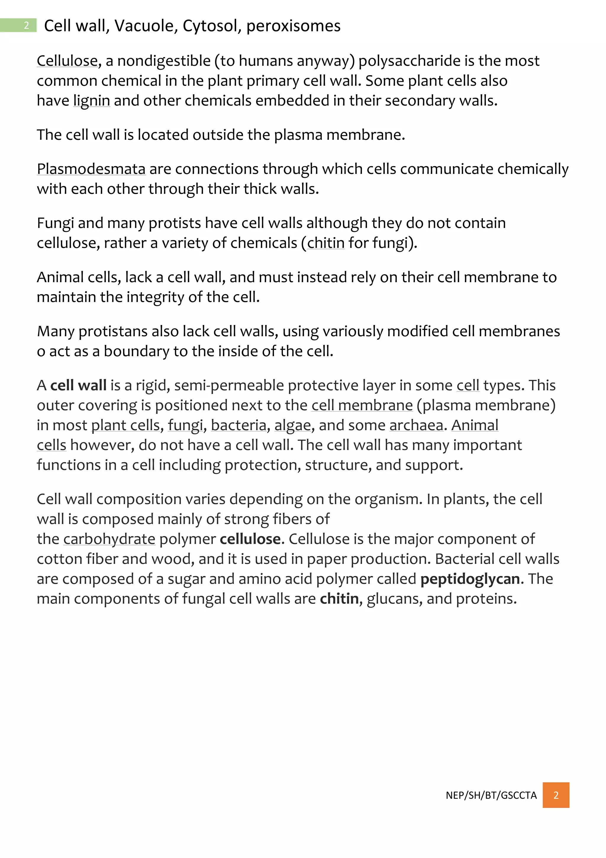 unit 1 cell wall , vacuole.pdf | Biological Sciences | Science