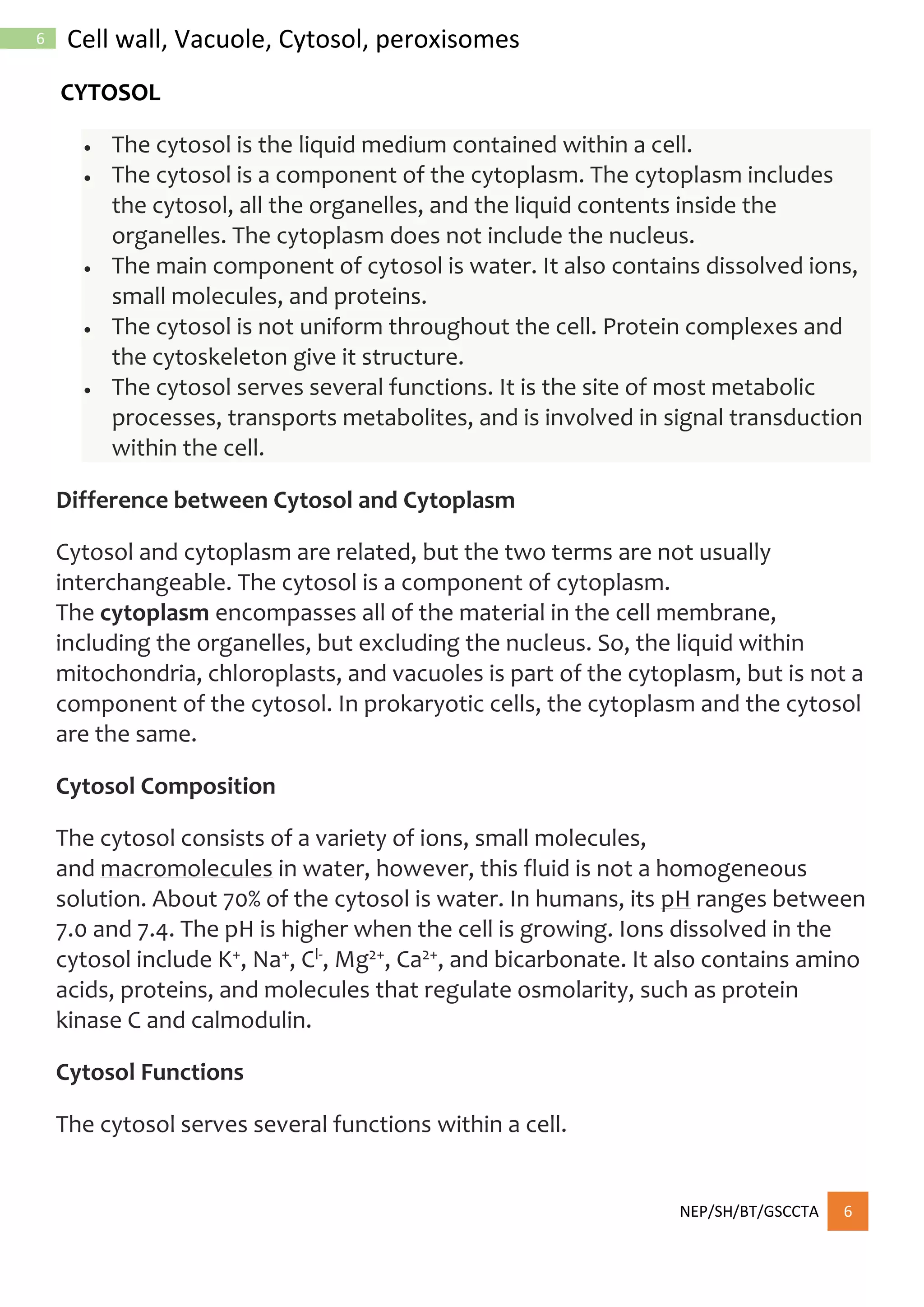 unit 1 cell wall , vacuole.pdf | Biological Sciences | Science