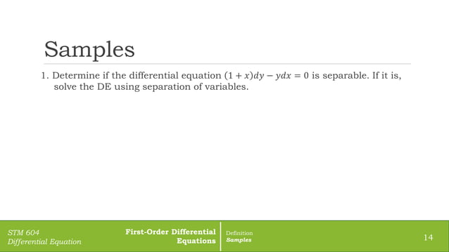 Introduction To Differential Equations And First Order Differential