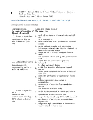 Unit 1 communication in health and social care | PDF