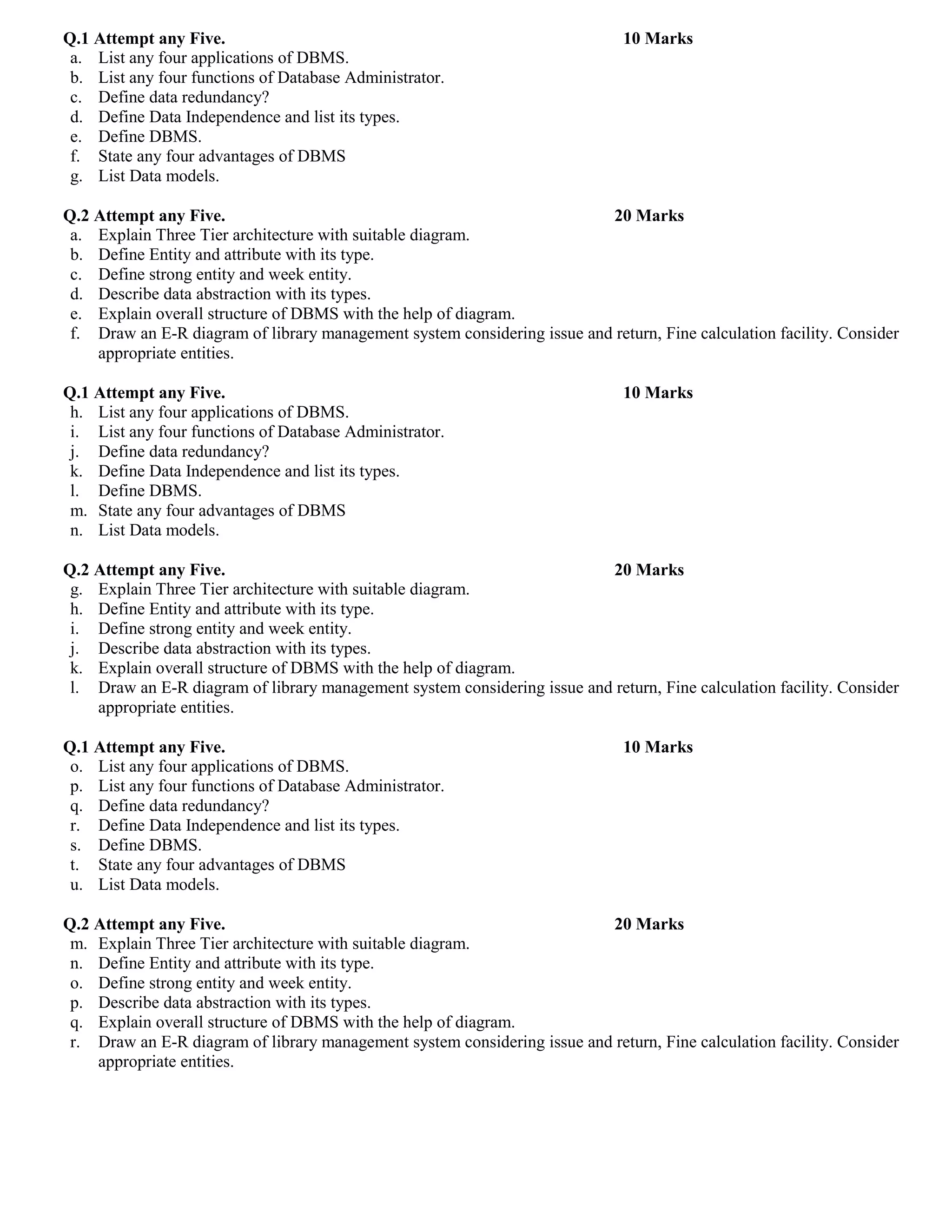 Unit 1 dbm questioN BANK 22139 | PDF