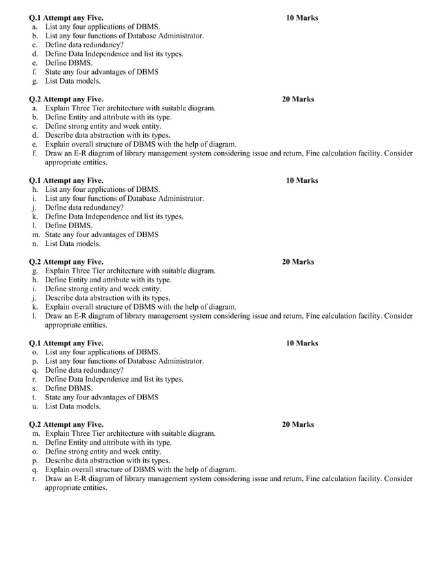 Unit 1 dbm questioN BANK 22139 | PDF