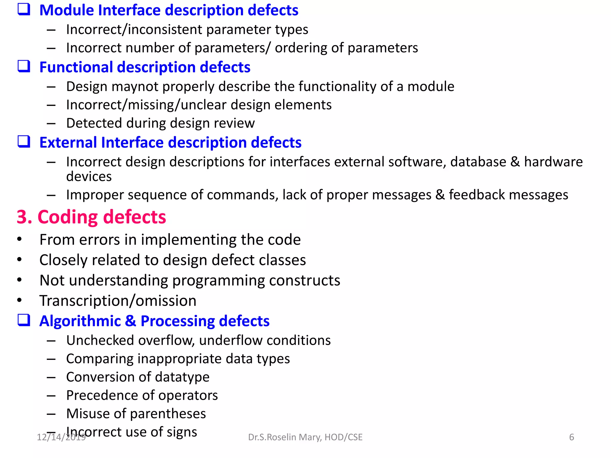 Unit 1 Defects Classes Pptx Programming Languages Computing