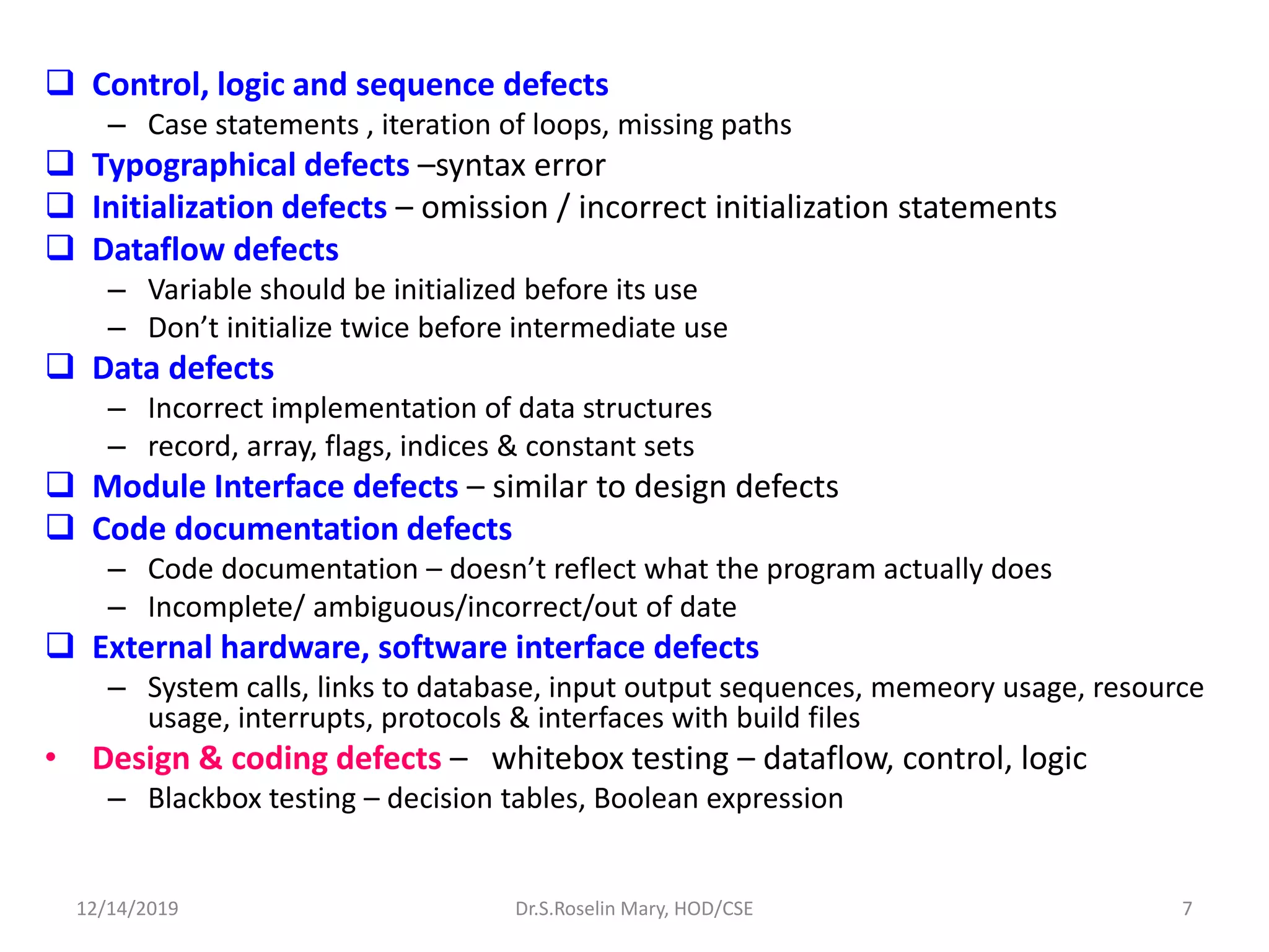 Unit 1 Defects Classes Pptx Programming Languages Computing