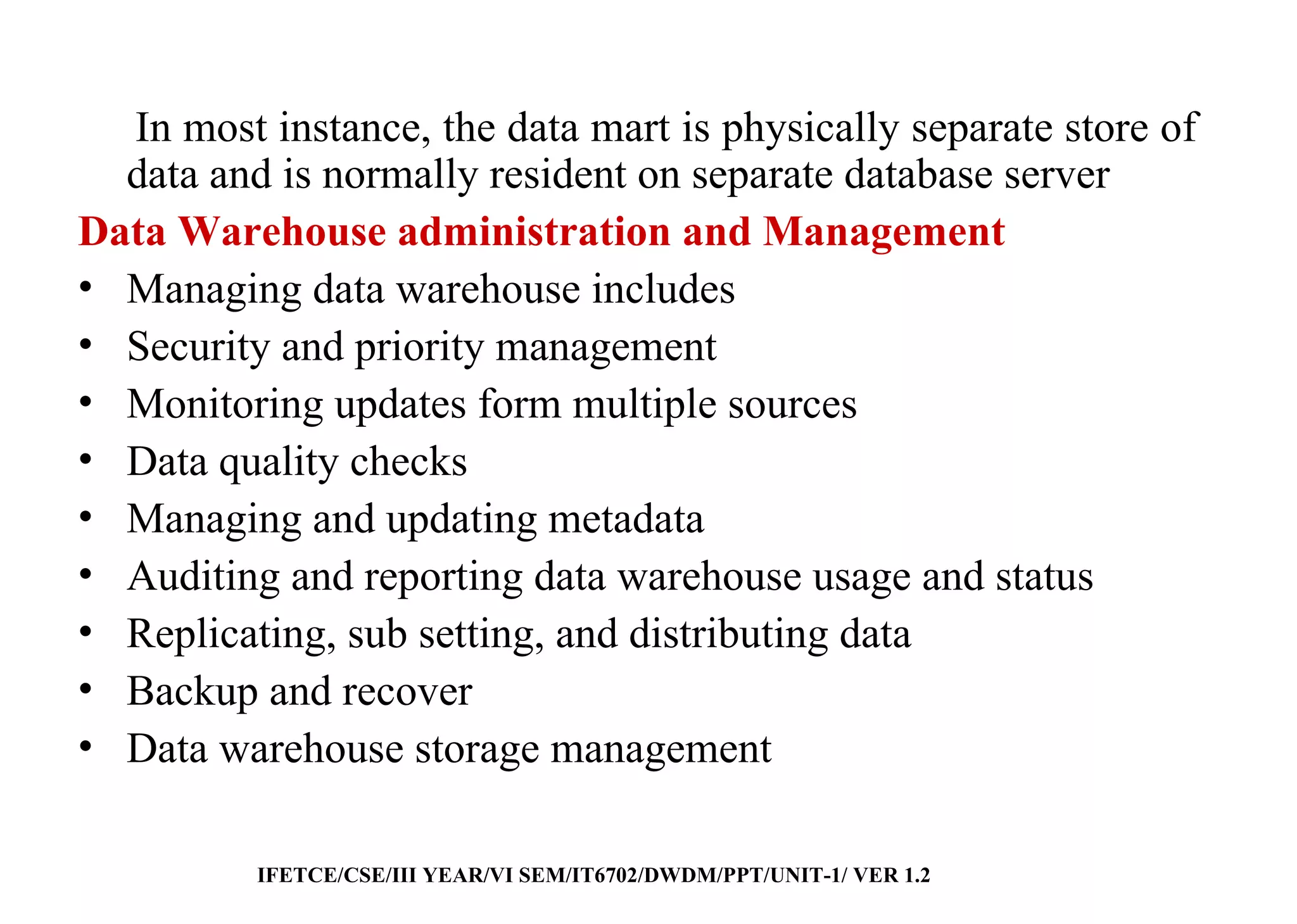 UNIT 1 DWDM.pdf | Databases | Computer Software and Applications