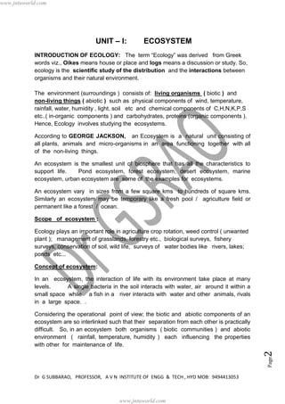 Unit 1 ecosystem | PDF | Geography | Science