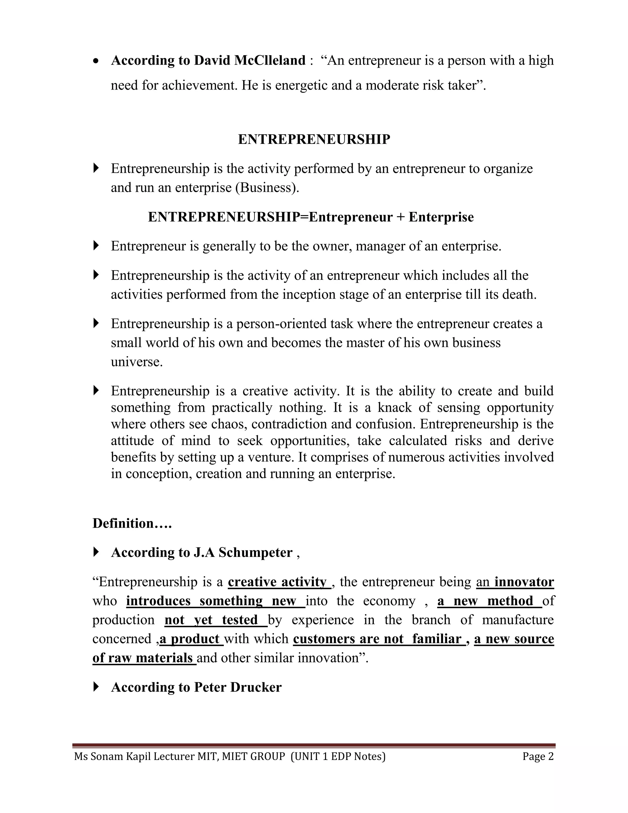 Entrepreneurship development programme notes | PDF