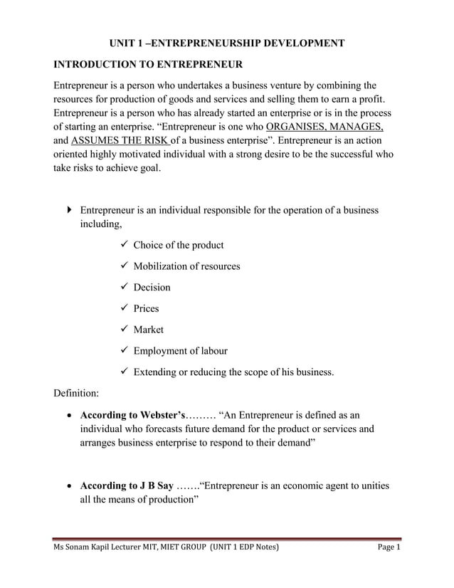 Entrepreneurship development programme notes | PDF