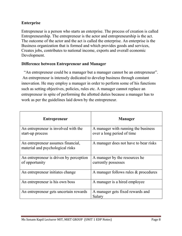 Entrepreneurship development programme notes | PDF