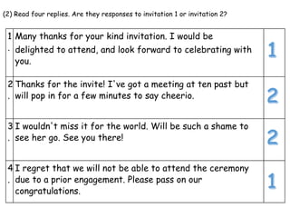 Unit 1 English for life Reading (Level 1) - Invitations.pptx