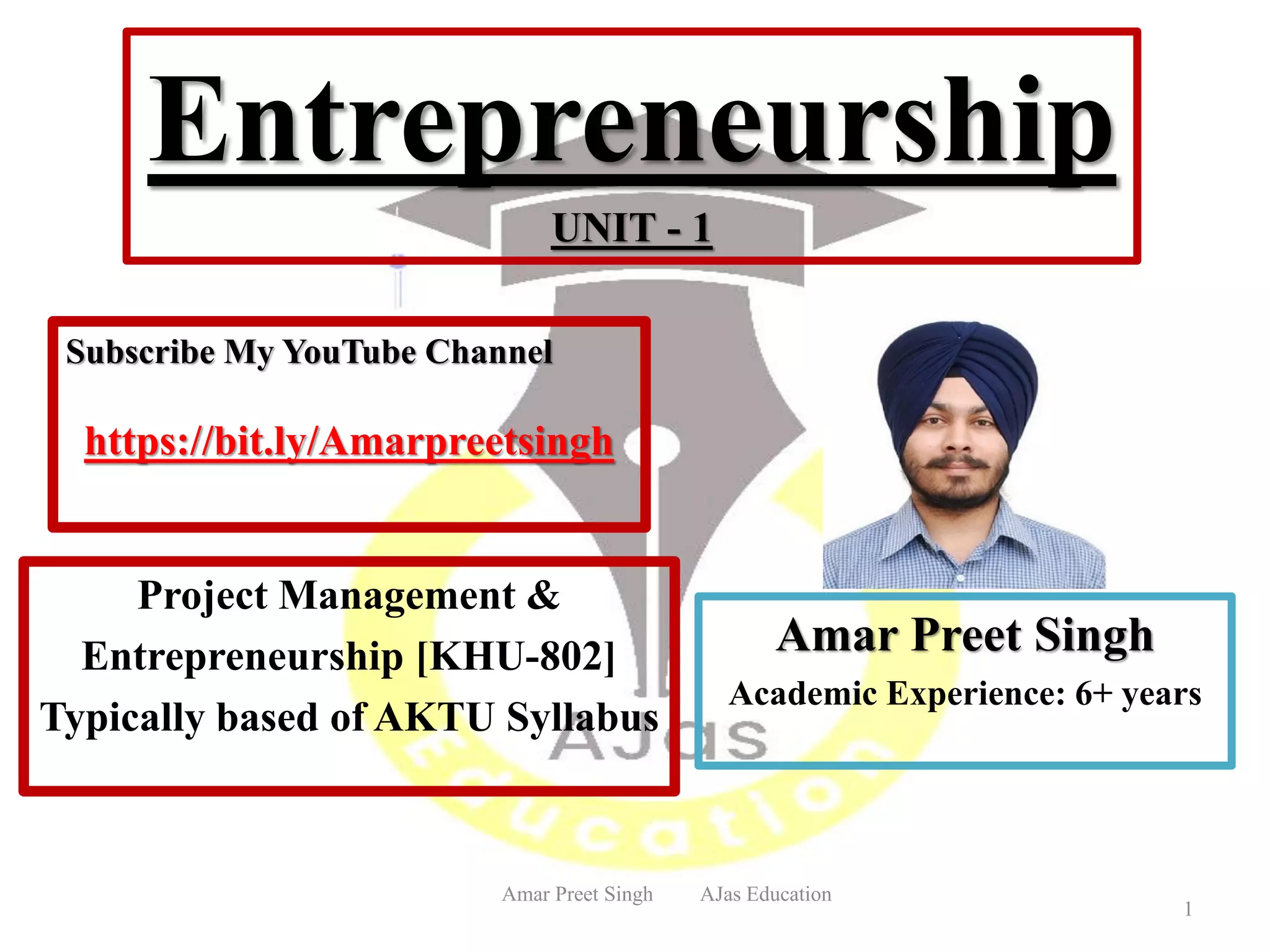 Unit1 Entrepreneurship [AKTU SYLLABUS] | PDF
