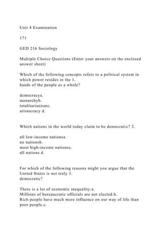 Unit 1 Examination38GED 216 SociologyMultiple Choi.docx