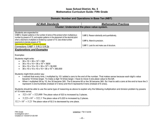 Unit 1 Fifth Grade cs 2012 2013 | PDF