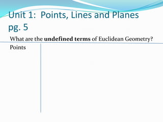 Unit 1 foundations of geometry | PPTX