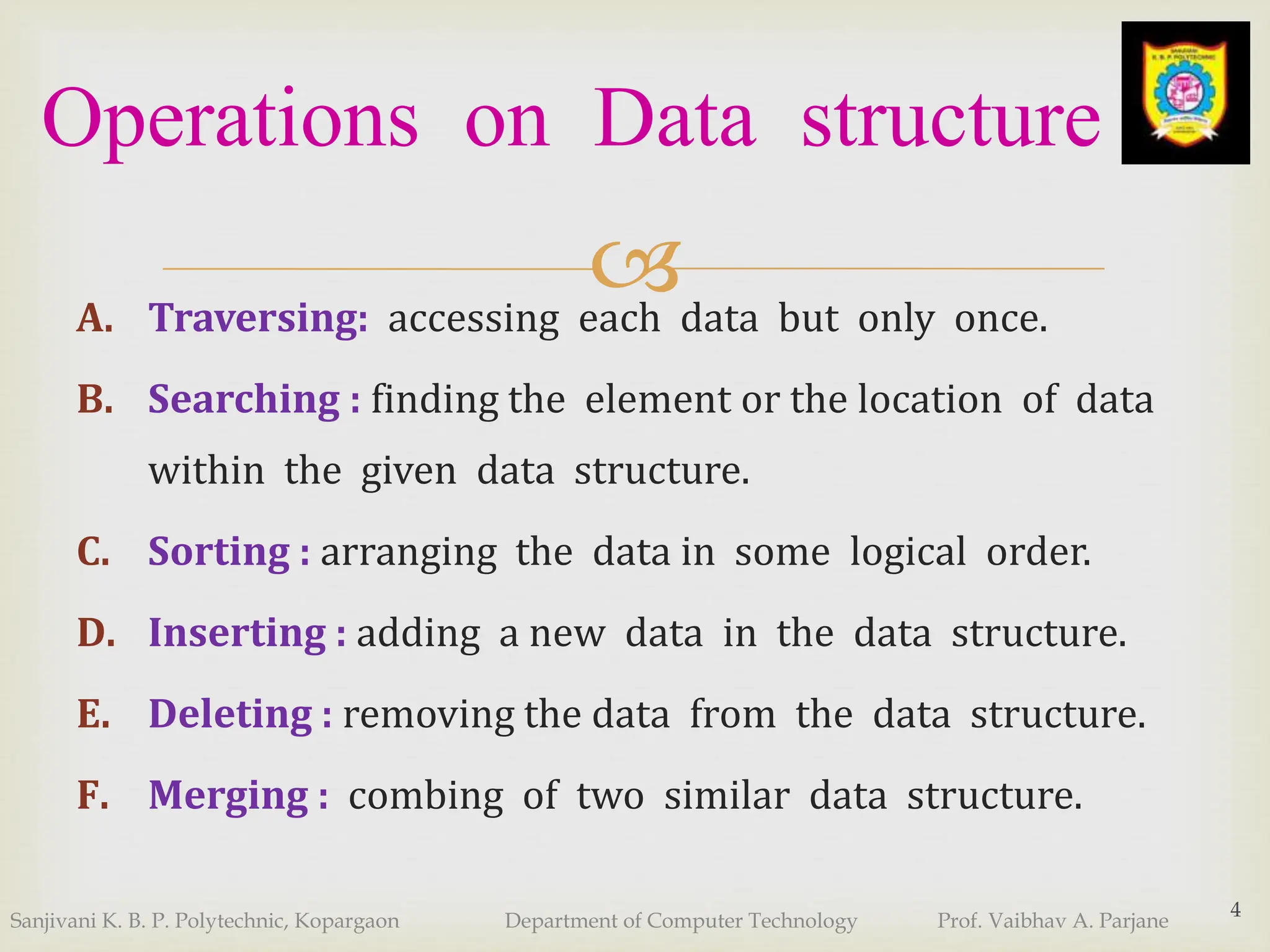 Operations on Data Structure- Several Operation performed on DS | PPTX