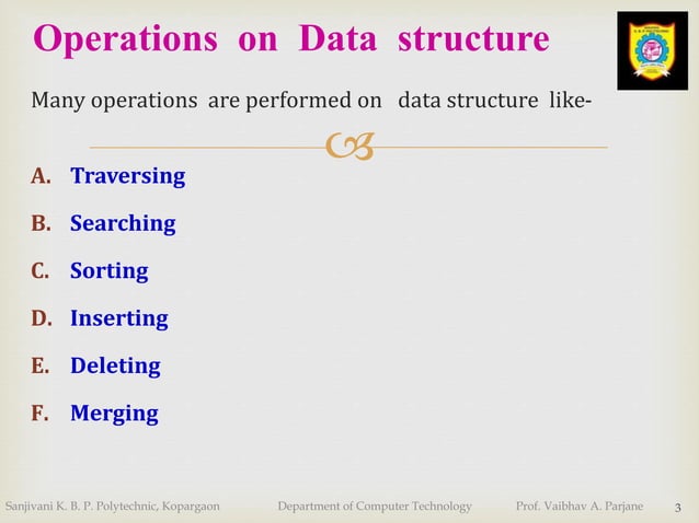 Operations on Data Structure- Several Operation performed on DS | PPT