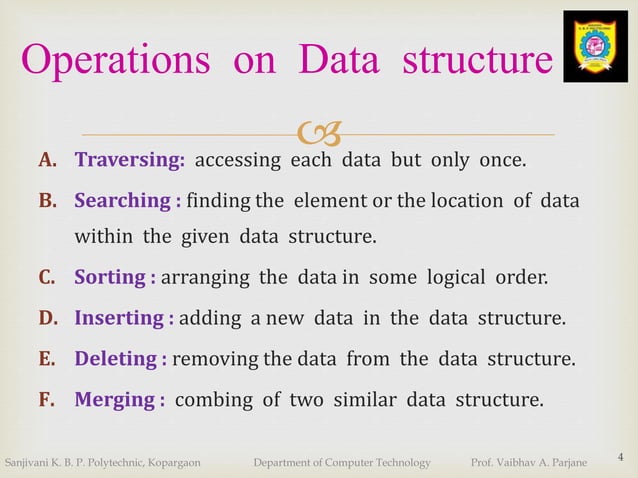 Operations on Data Structure- Several Operation performed on DS | PPT