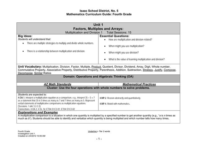 Unit 1 Fourth Grade cs 2012 2013 | PPT