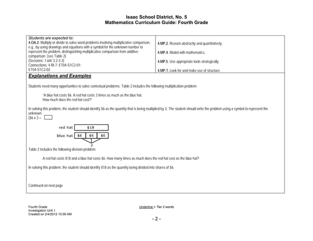 Unit 1 Fourth Grade cs 2012 2013 | PDF