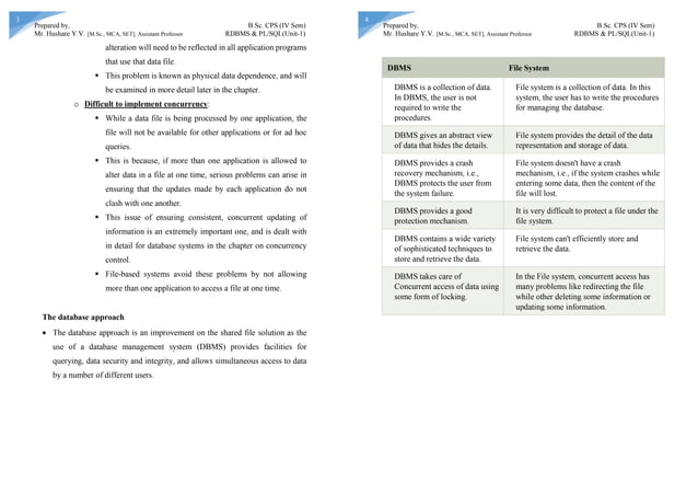B.Sc. II (IV Sem) RDBMS & PL/SQL Unit-1 Fundamentals of DBMS | PPT