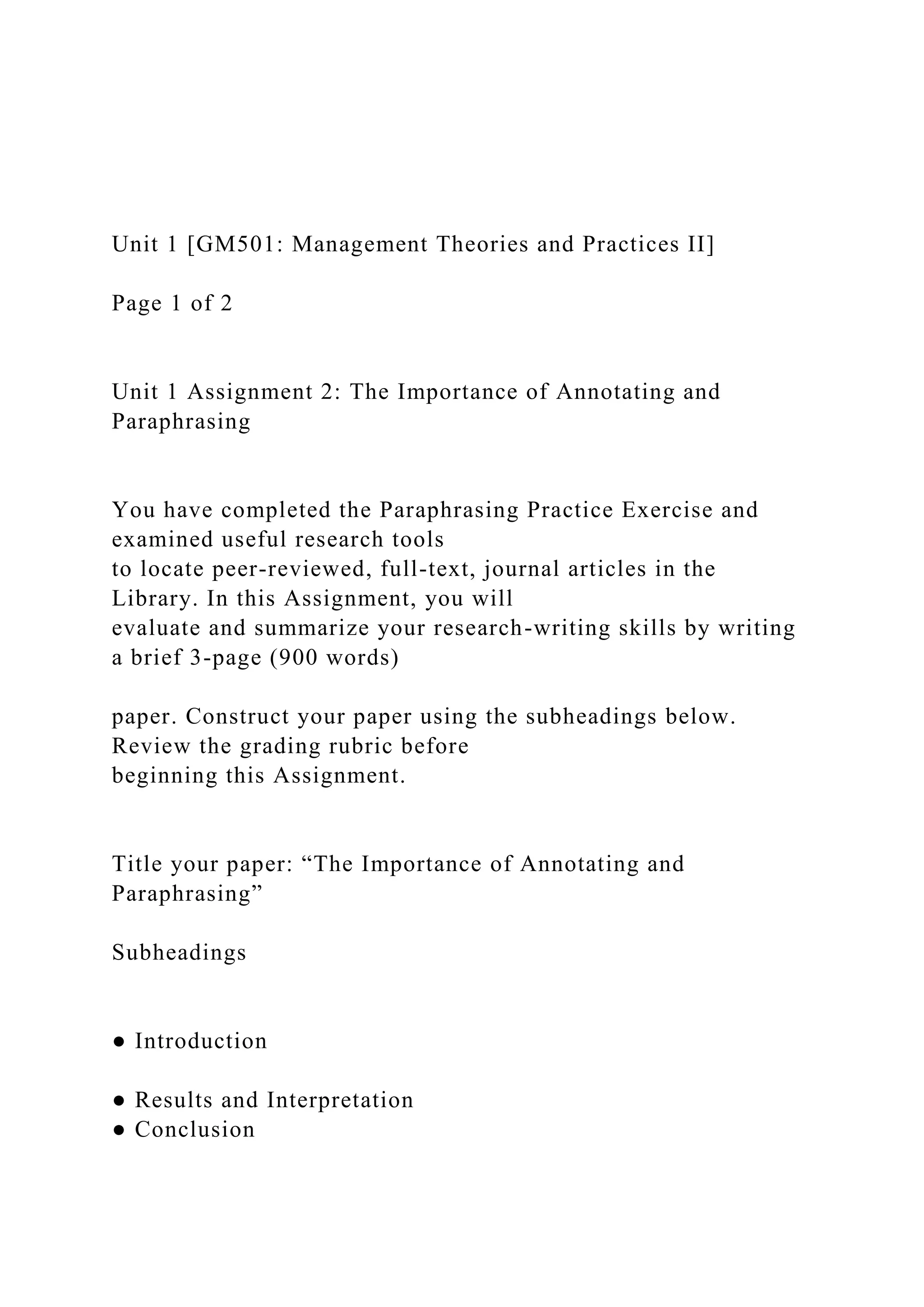 Unit 1 [GM501 Management Theories and Practices II] Page .docx