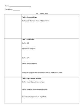AP Human Geography: Unit 1 - Introduction to Geography: Guided Notes | DOCX