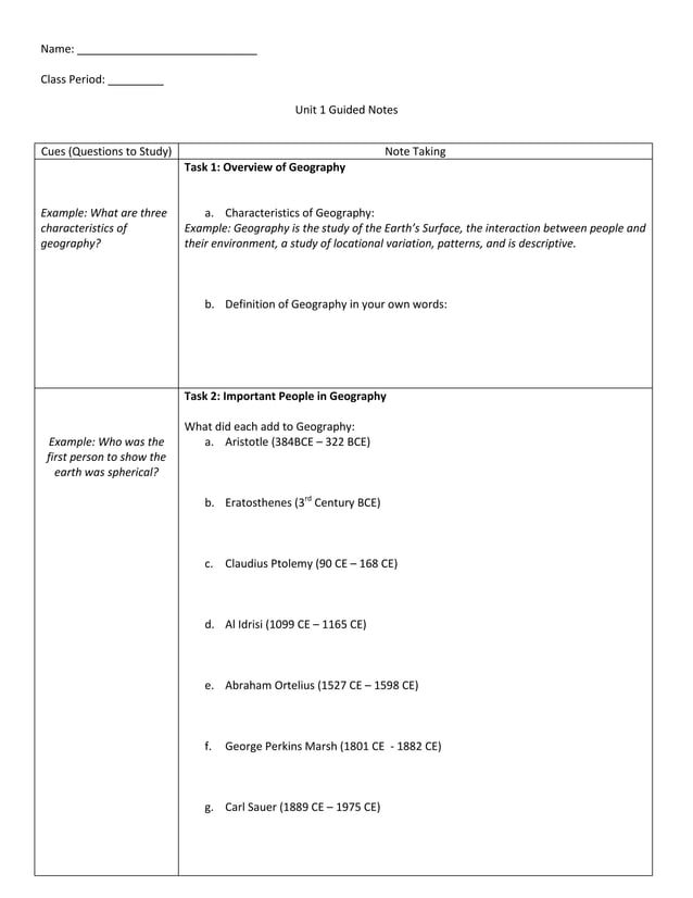 AP Human Geography: Unit 1 - Introduction to Geography: Guided Notes | PDF
