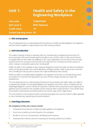 Unit 1 health_and_safety_in_the_engineering_workplace | PDF