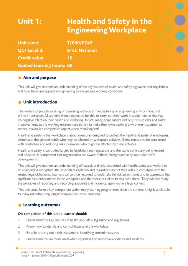 Unit 1 health_and_safety_in_the_engineering_workplace | PDF | Injuries ...