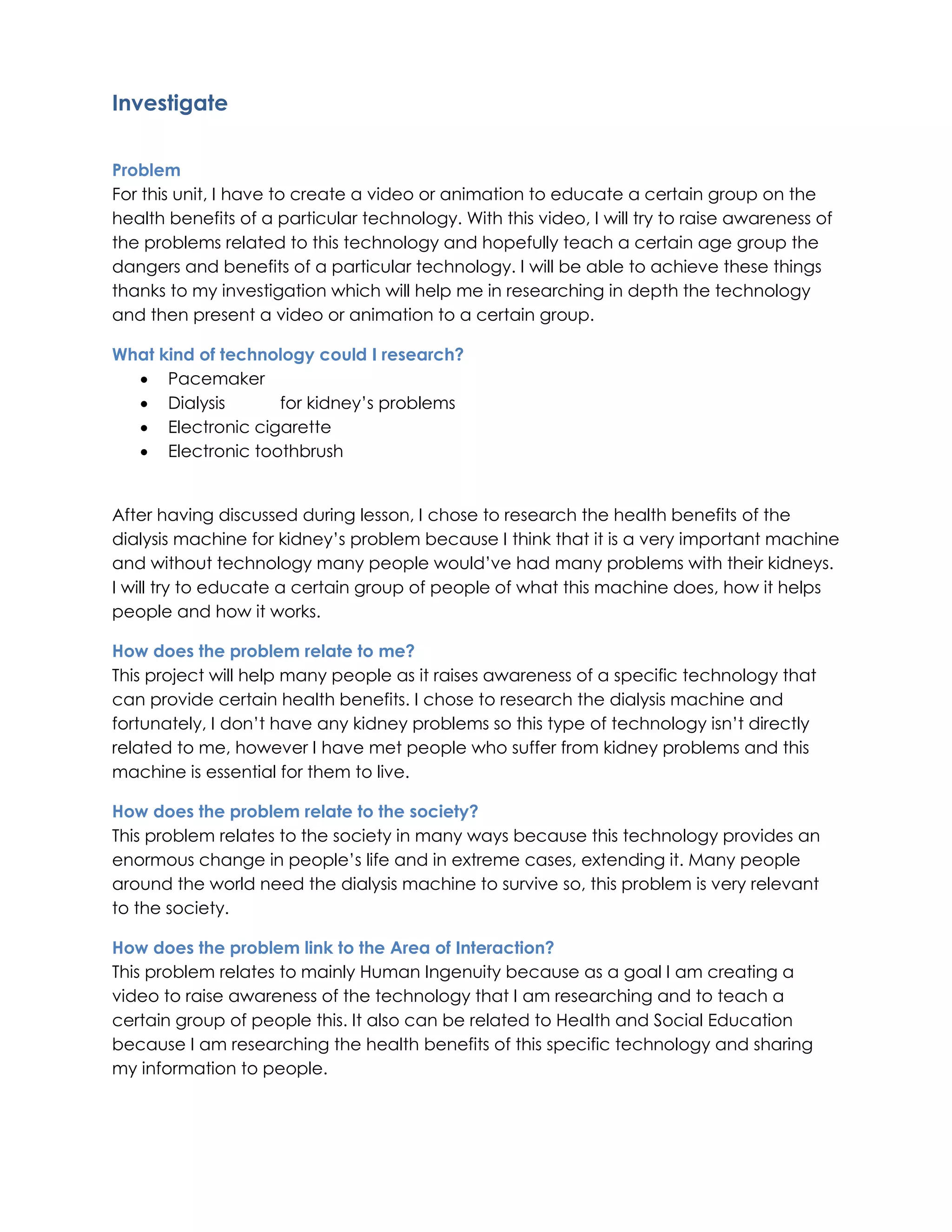 Unit 1 ict project Investigation FINAL | PDF