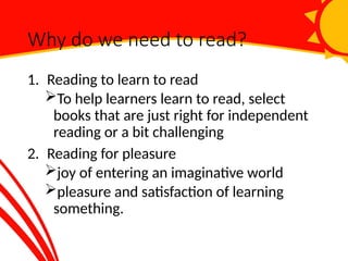 Importance of reading in children and youth literature | PPTX | Education