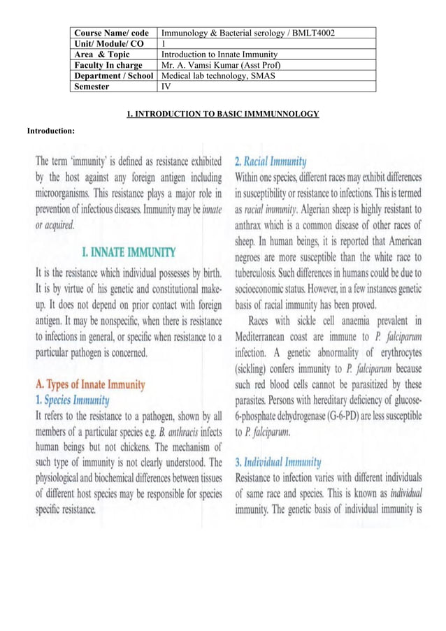 Innate immunity notes for MLT students | PDF