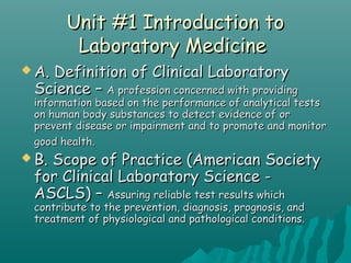 Intro to Laboratory Medicine | PPT