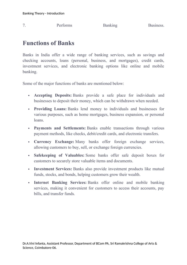 BANKING THEORY AND INTRODUCTION DOCUMENT. | PDF