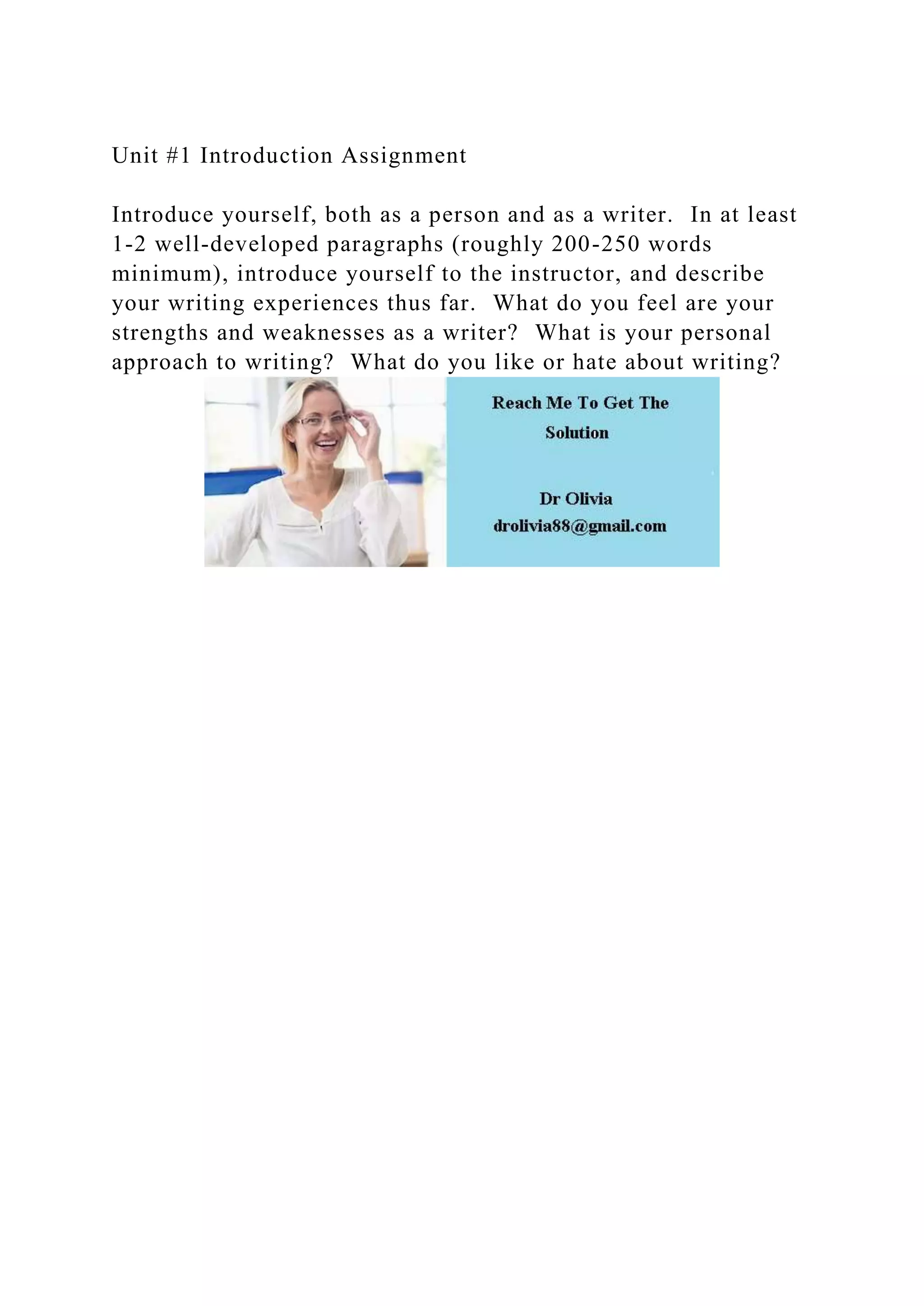 Unit #1 Introduction Assignment Introduce yourself, both as a p.docx | Free Download