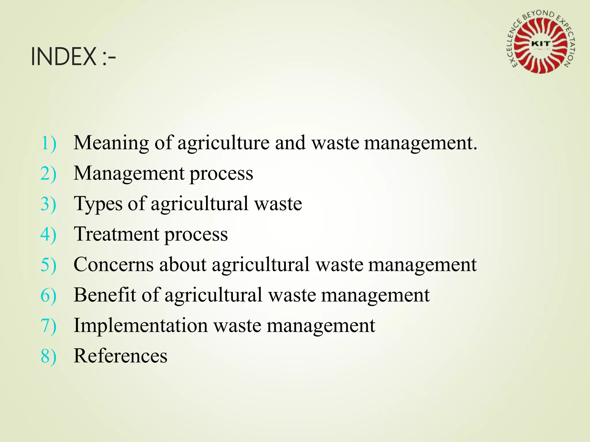 AGRICULTURAL WASTE MANAGEMENT Unit 1 introduction [autosaved] | PPTX