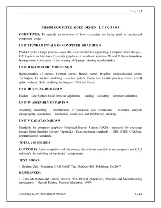 ME6501 Unit 1 introduction to cad | PDF