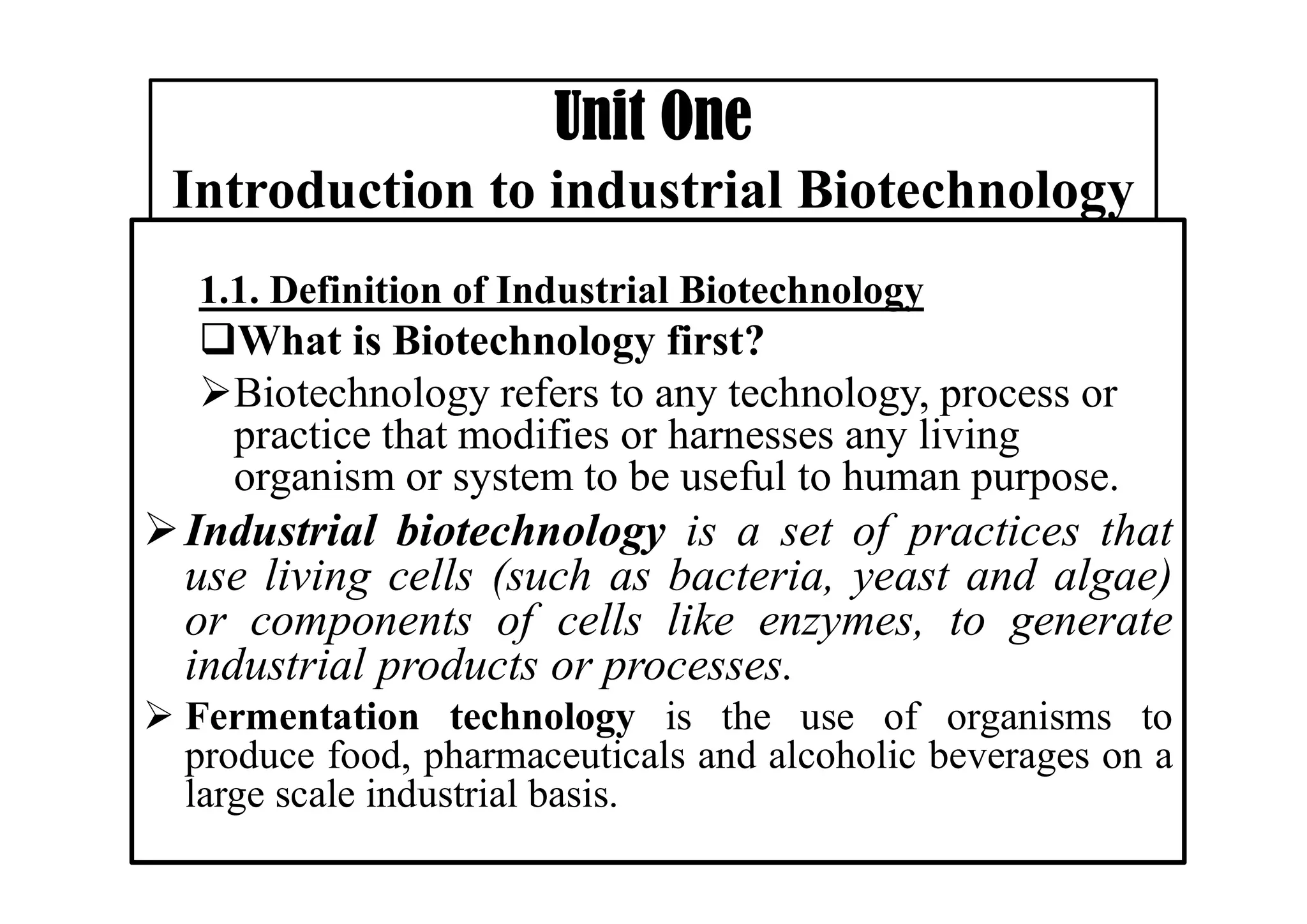 Unit 1 introductionto industrial biotechnology | PDF
