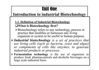 Unit 1 introductionto industrial biotechnology | PDF