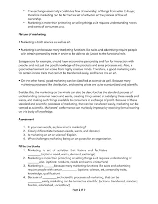 Unit 1 introduction to marketing - Class 11 - CBSE - 2016/17 | PDF
