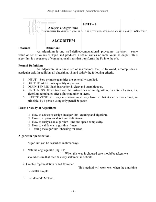 algorithm unit 1 | PDF