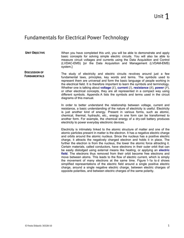 Power Circuits and Transforers-Unit 1 Labvolt Student Manual | PDF ...
