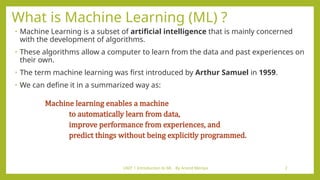 Unit 1 Introduction to Machine Learning Concept | PPTX