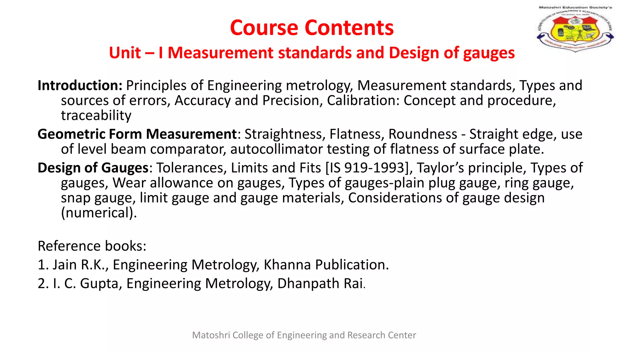 Measurement Standards and Design of gauges | PPTX